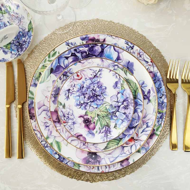 China factory wholesale purple flower ceramic dinnerware plate set ...